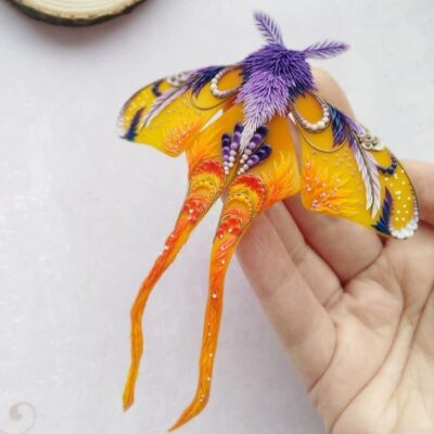 Brooch puffy moth from polymer clay - Polymer clay crafts